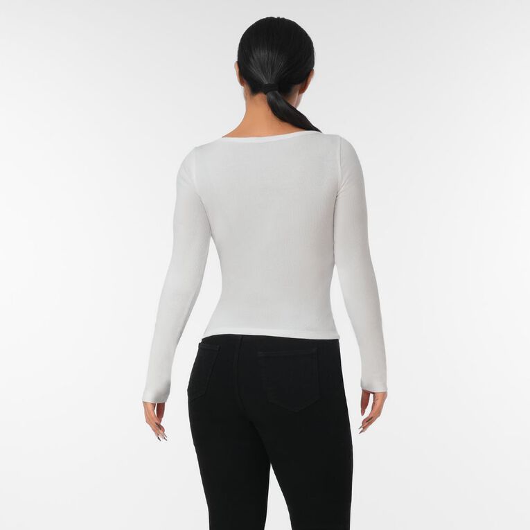 H&H Women's Long Sleeve Scoop Neck Rib Top White | The Warehouse