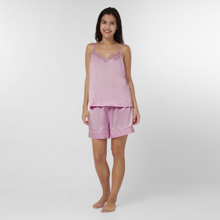 H&H Women's Satin Shorty Pyjamas Set Pink Light | The Warehouse