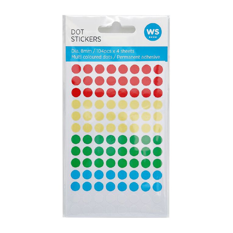 WS Assorted Dot Stickers 8mm Diameter 416 Labels White | The Warehouse