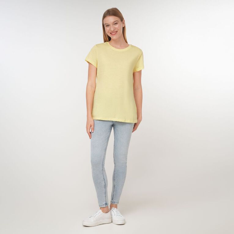 H&H Women's Short Sleeve Crew Neck Cotton Tee Yellow Light | The Warehouse