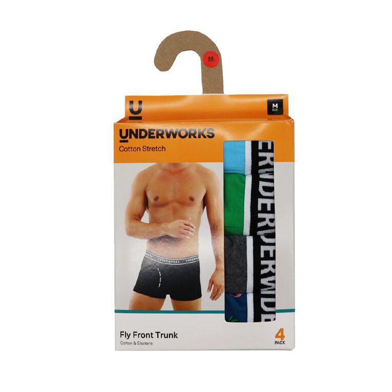 Underworks Men's Fly Front Trunks 4 Pack Blue Mid | The Warehouse
