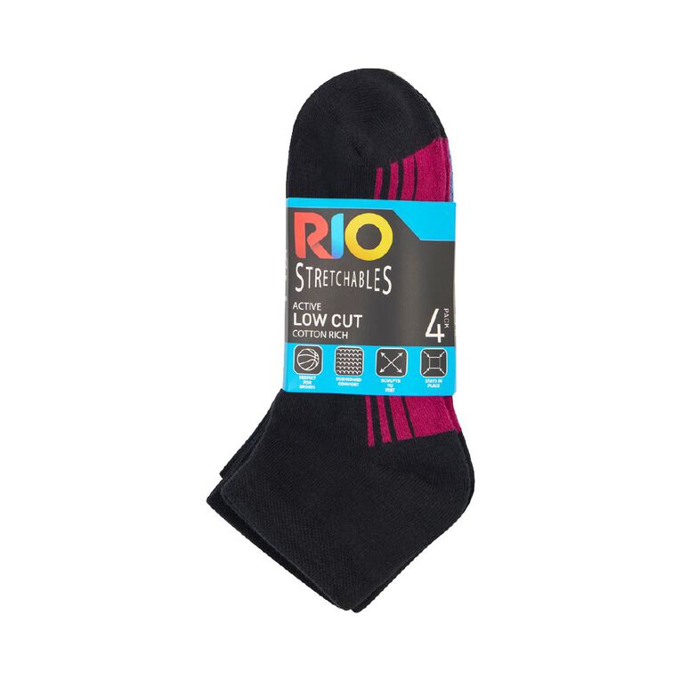 Rio Men's Low Cut Stretchables Socks 4 Pack Black S25 77K | The Warehouse