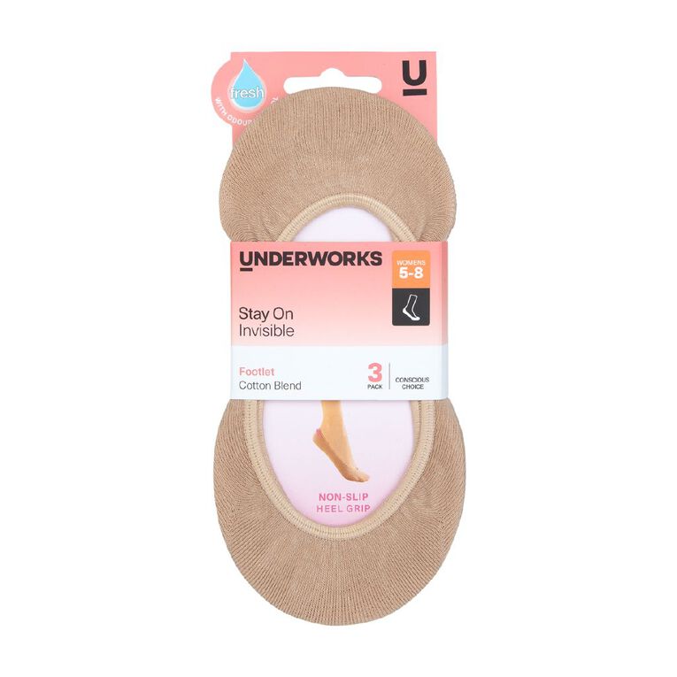 Underworks Women's Invisible Footlets 3 Pack Beige | The Warehouse