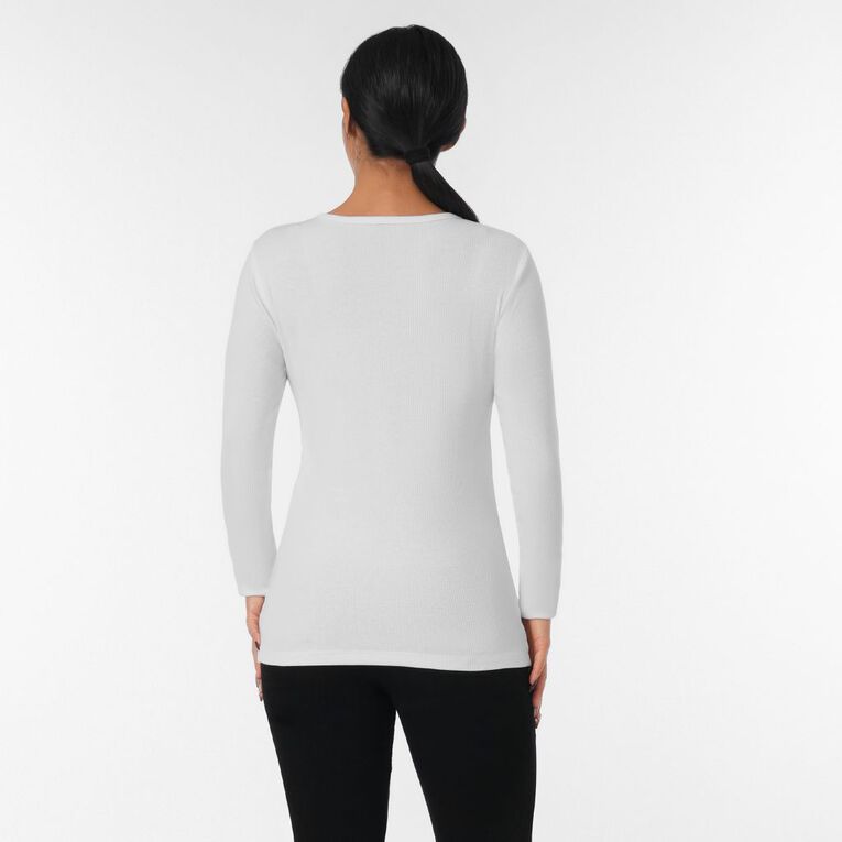 H&H Women's Long Sleeve Classic Rib Top White | The Warehouse