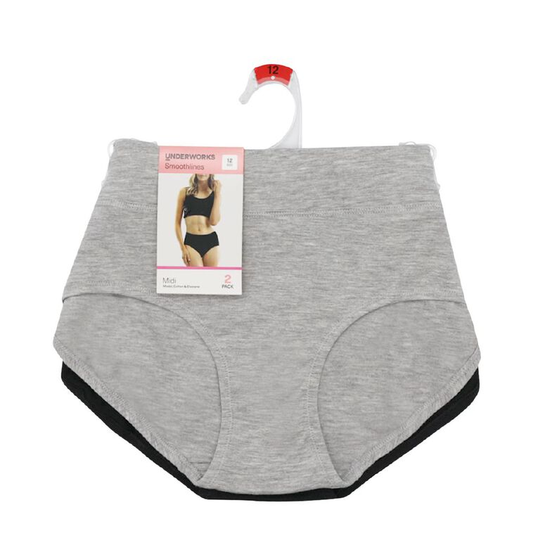 Underworks Women's Smooth Line Midi Briefs 2 Pack Grey Marle | The ...