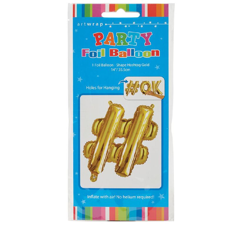 Artwrap Foil Balloon Hash Tag 35cm Gold | The Warehouse