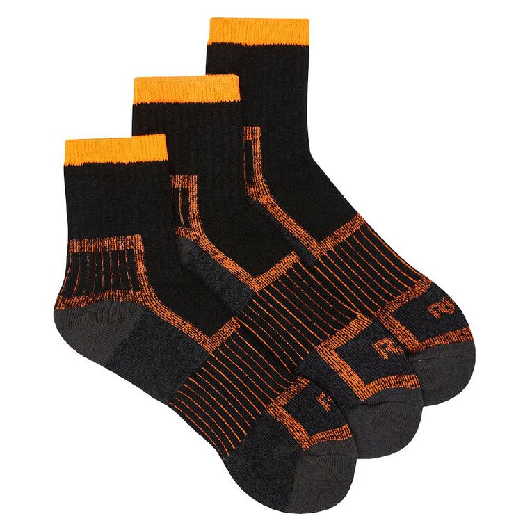 Rio Men's Quarter Crew Work Socks 3 Pack Black/Orange | The Warehouse
