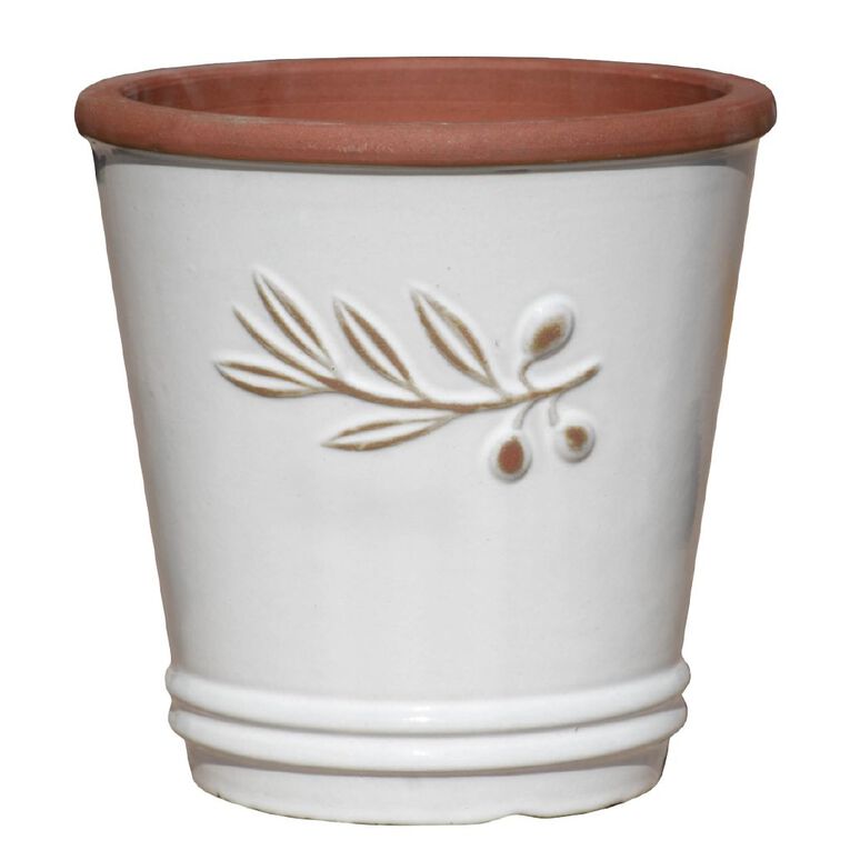 Kiwi Garden Glazed Terracotta Shaped Pot 23cm White White | The Warehouse