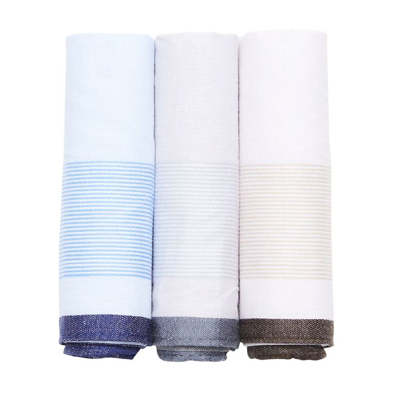 H&H Men's Borders Handkerchief 3 Pack Black | The Warehouse