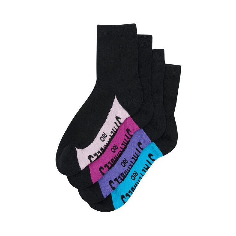Rio Women's Quarter Crew Stretchable Socks 4 Pack Black | The Warehouse