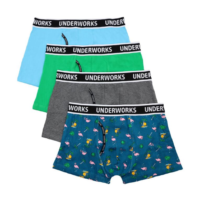 Underworks Men's Fly Front Trunks 4 Pack Blue Mid | The Warehouse