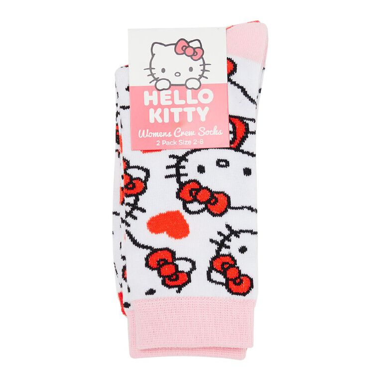 Hello Kitty Women's Crew Socks 2 Pack White/Red | The Warehouse
