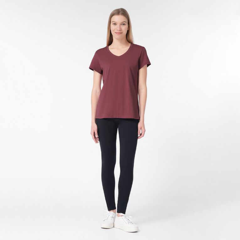 H&H Women's Short Sleeve V-Neck Cotton Tee Red Mid | The Warehouse