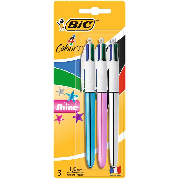 Bic 4 Colour Pen SHINE 3 Pack | The Warehouse