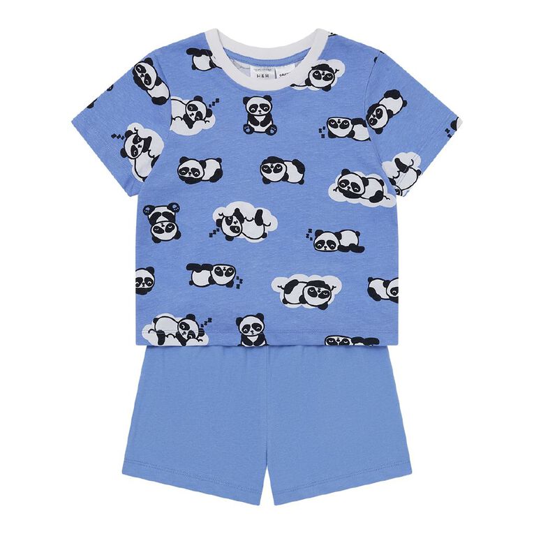 H&H Kids' Print Shorty Pyjama Gift Set Blue Mid PANDA | The Warehouse