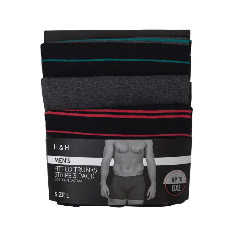 H&H Men's Stripe Trunks 3 Pack Black GRN/ORG | The Warehouse