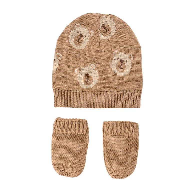 Young Original Infants Lined Beanie & Mitten Set Brown Light | The ...