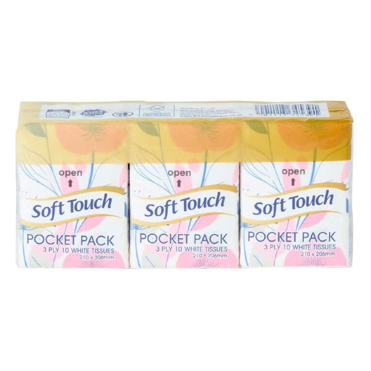 Soft Touch Travel Facial Tissues 3-ply 6 Pack | The Warehouse