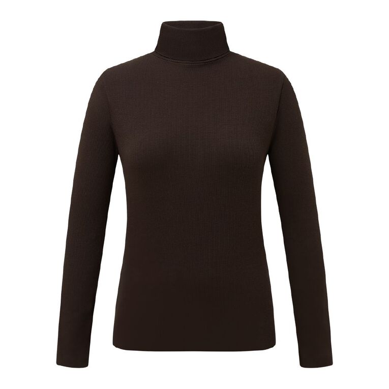 H&H Women's Long Sleeve Classic Rib Skivvy Top Brown Dark | The Warehouse