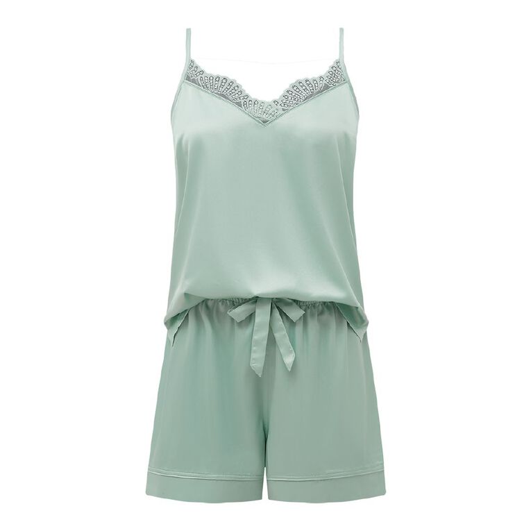 H&H Women's Satin Shorty Pyjamas Set Blue Light | The Warehouse