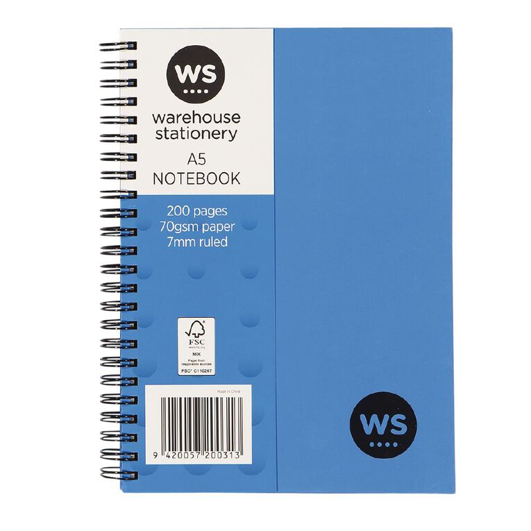 WS Notebook Wiro 200 Page Hard Back Blue Mid A5 Blue Mid | The Warehouse