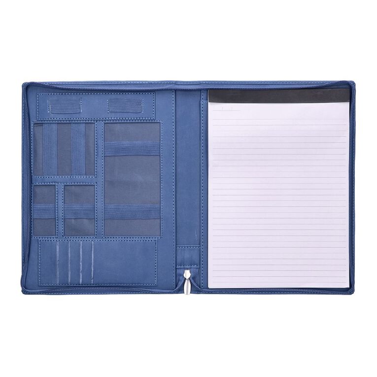 WS Padfolio PU Zipper Blue Mid A4 Blue Mid | The Warehouse