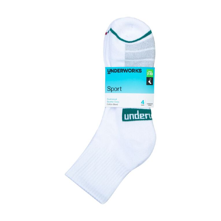 Underworks Men's Quarter Crew Sport Socks 4 Pack White1 | The Warehouse