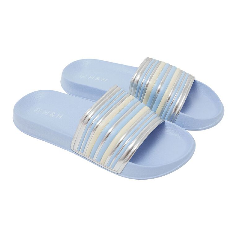 H&H Women's Be Bell Stripe Slides Blue Light | The Warehouse
