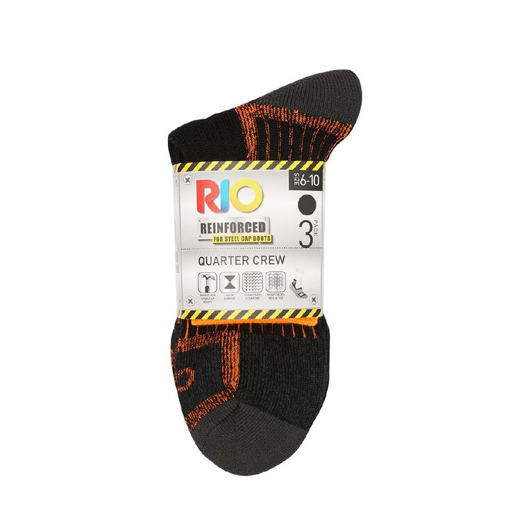 Rio Men's Quarter Crew Work Socks 3 Pack Black/Orange | The Warehouse