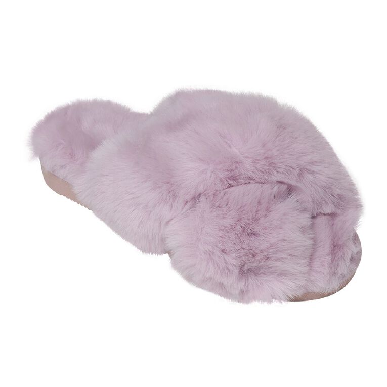 H&H Women's Fluffy Crossover Slide Slippers Purple Light | The Warehouse
