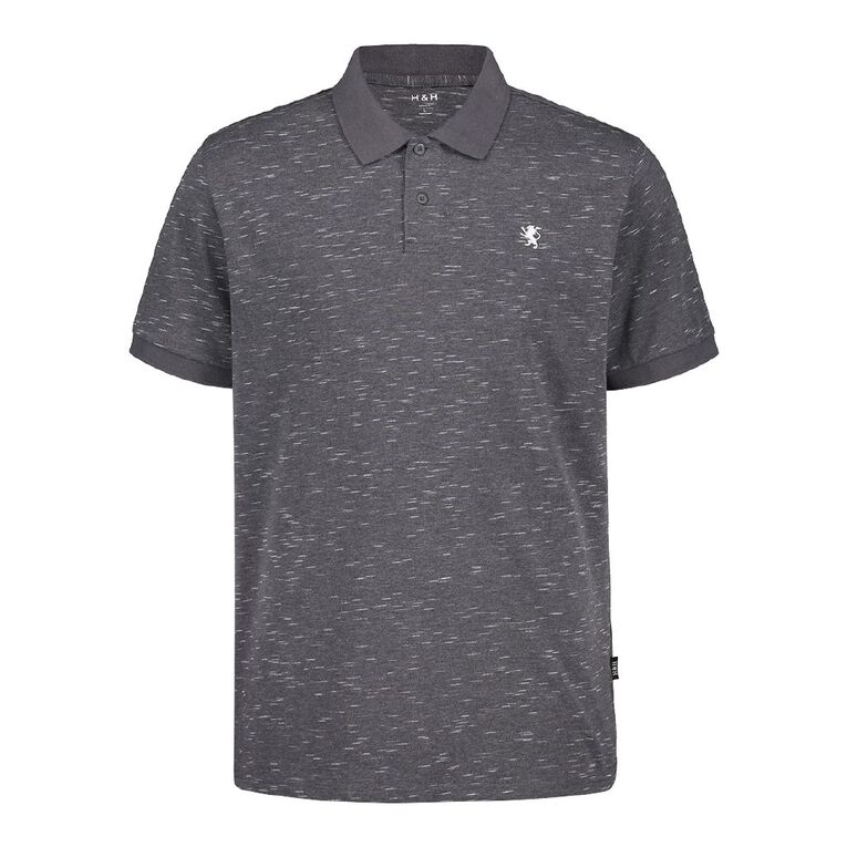H&H POLO HHM SPACEDYE EMB NAV S Charcoal | The Warehouse