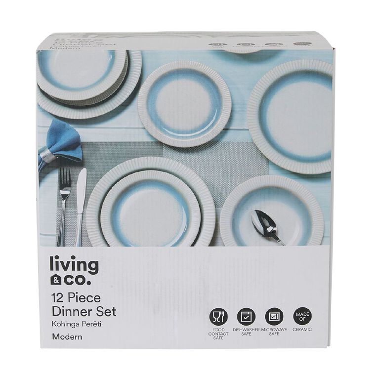 Living & Co Modern Dinnerware Set Blue 12 Piece Blue | The Warehouse