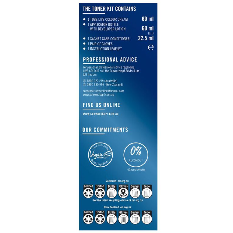 Schwarzkopf Live Colour Semi-Permanent Toner Ice White T1 | The Warehouse