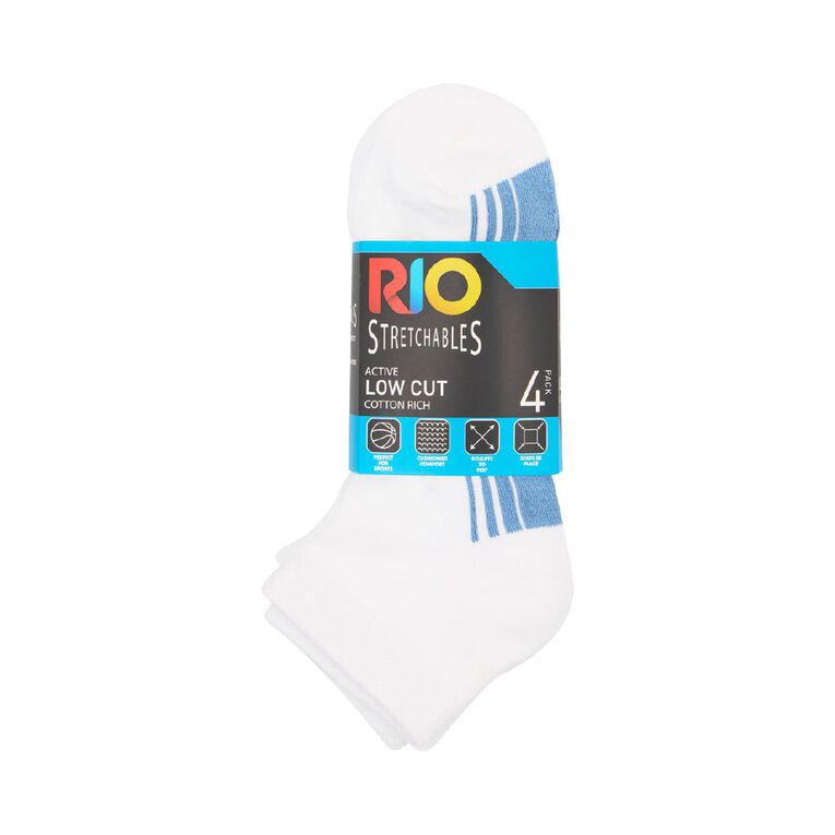 Rio Men's Low Cut Stretchable Socks 4 Pack White S25 76K | The Warehouse