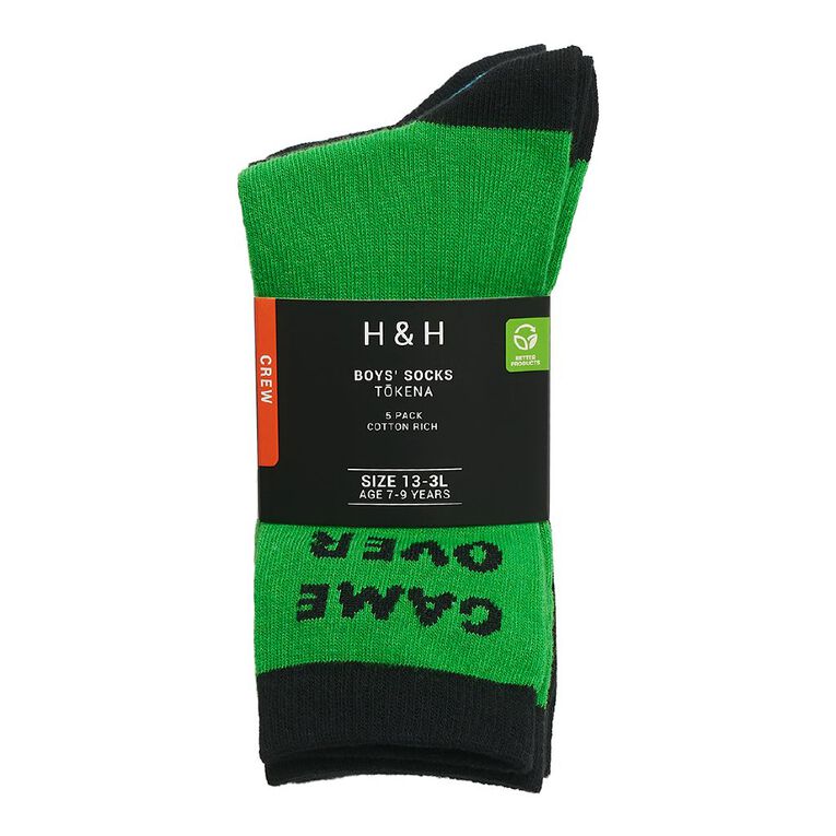 H&H Boys' Jacquard Crew Socks 5 Pack Blue | The Warehouse