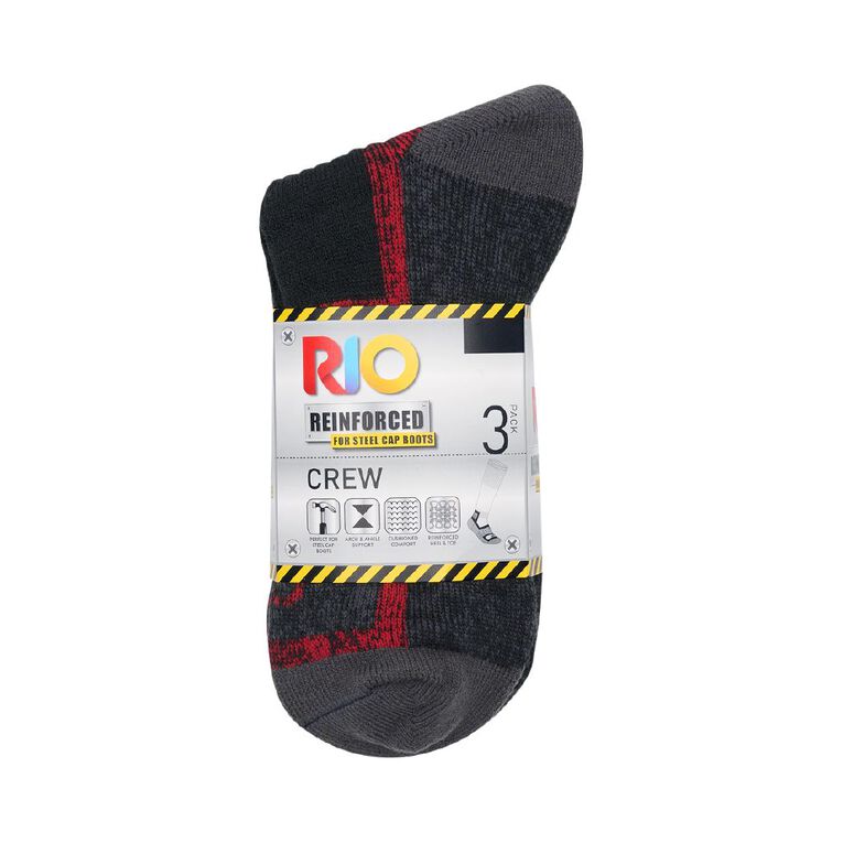 Rio Men's Work Socks 3 Pack Black/Red | The Warehouse