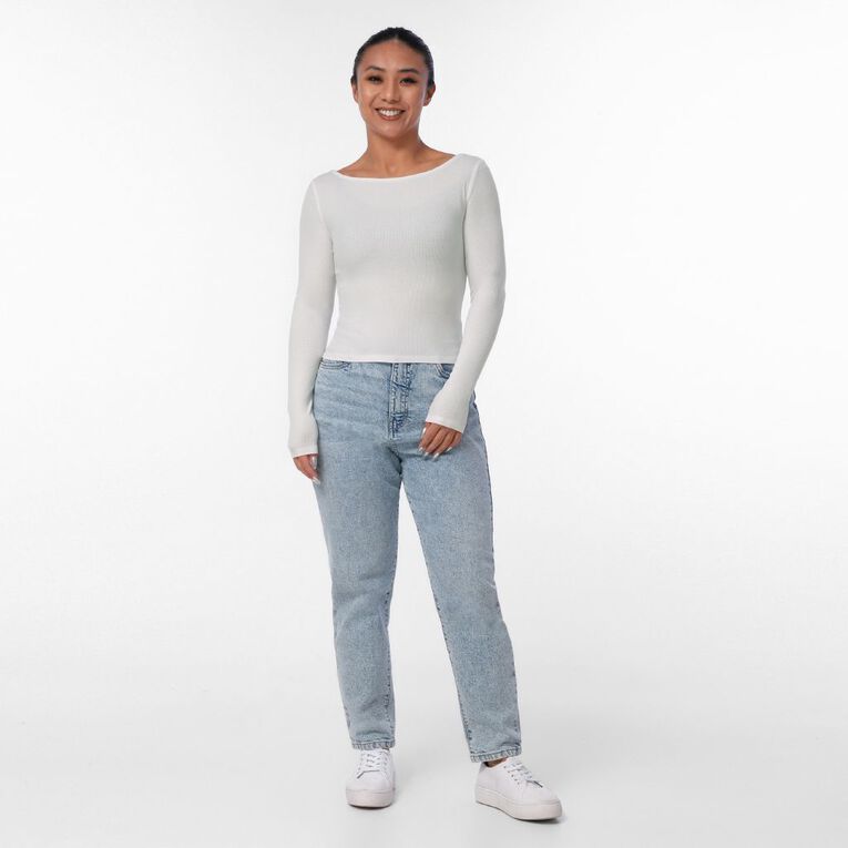 H&H Women's Boat Neck Rib Top White | The Warehouse