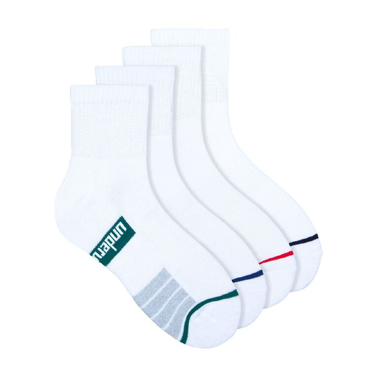 Underworks Men's Quarter Crew Sport Socks 4 Pack White | The Warehouse