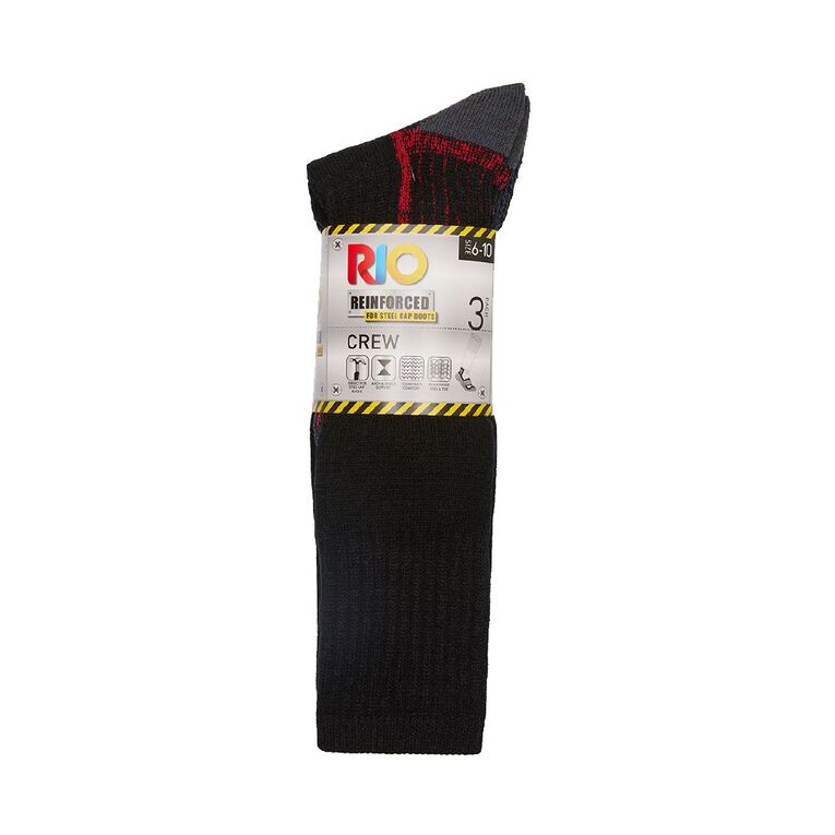 Rio Men's Work Socks 3 Pack Black/Red | The Warehouse