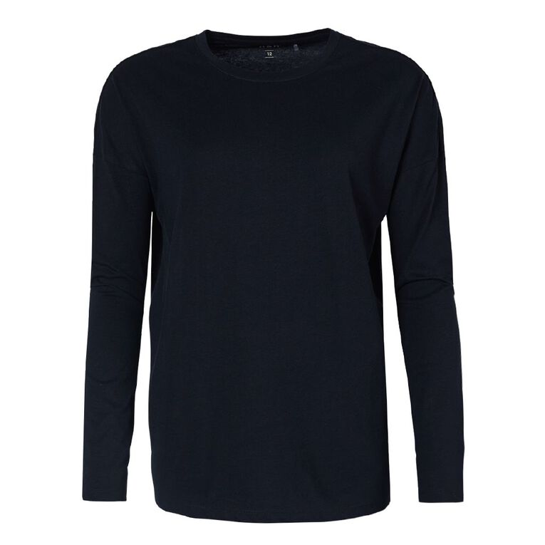 H&H Women's Drop Shoulder Long Sleeve Classic Crew Tee Black | The ...