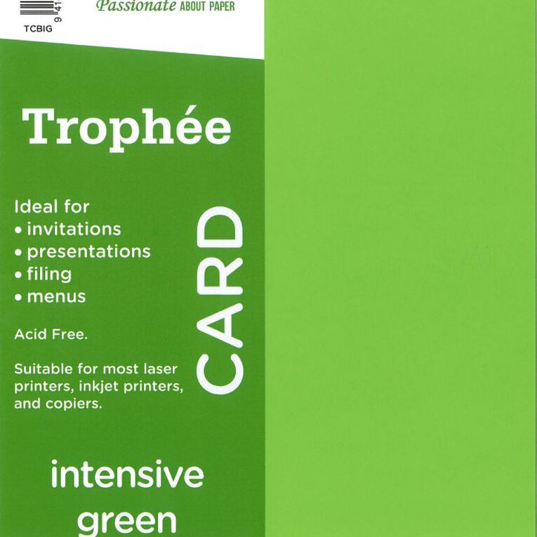 Trophee Card 160gsm Intensive Green A4 100 Pack Green Mid | The Warehouse