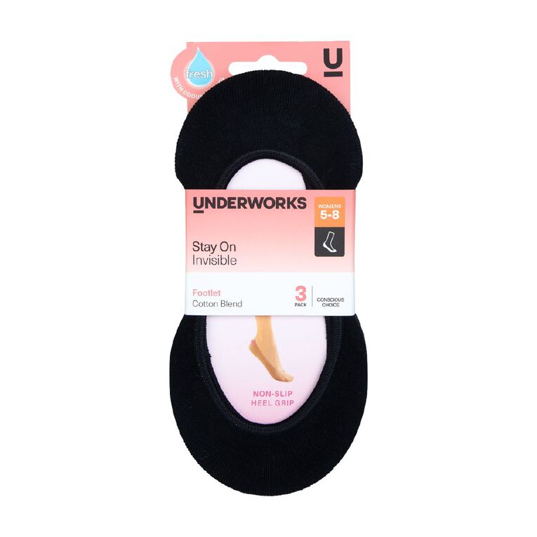 Underworks Women's Invisible Footlets 3 Pack Black | The Warehouse