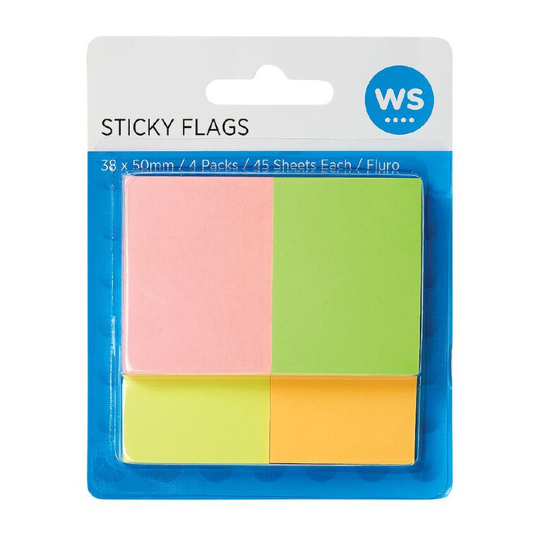 WS Fluro Sticky Notes 38mm x 50mm 45 Sheet 4 Pack Multi-Coloured Multi ...