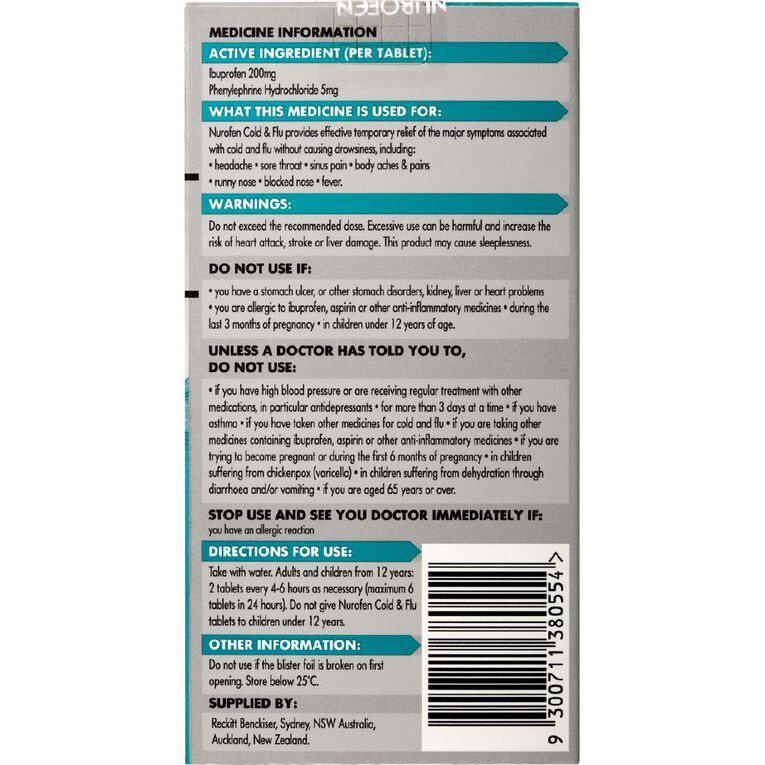 Nurofen Cold & Flu PE Tablets Limit of 2 Per Customer | The Warehouse