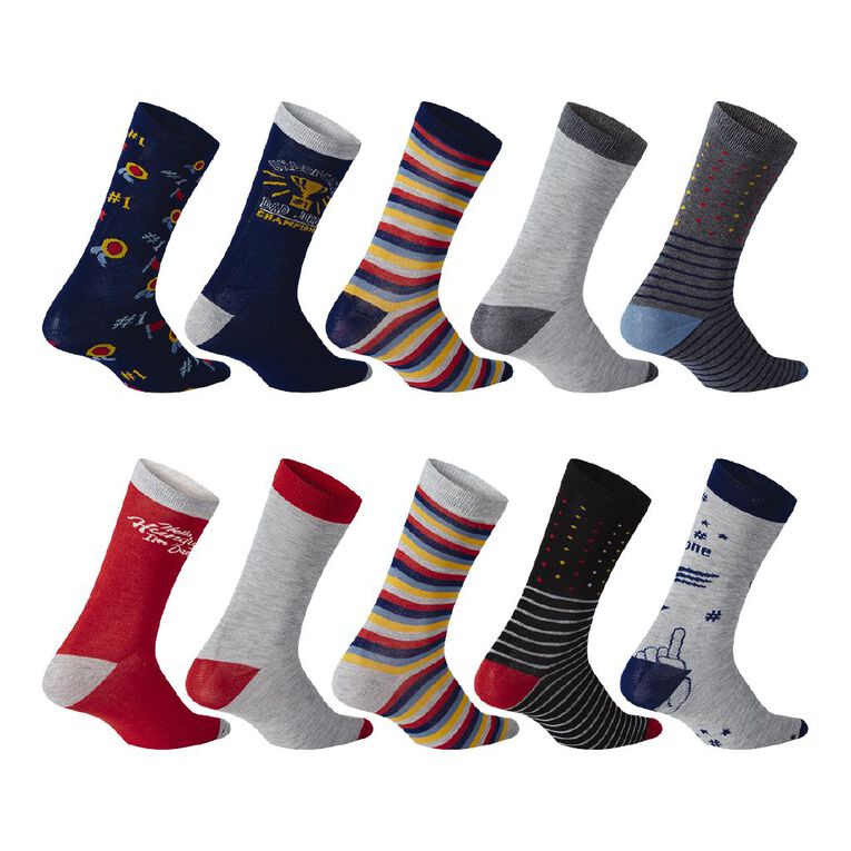 H&H Men's Crew Socks 10 Pack Multi-Coloured | The Warehouse