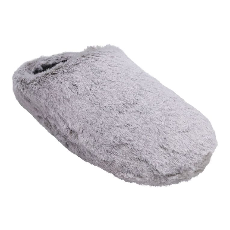 H&H Women's Fluffy Low Back Scuff Slippers Grey | The Warehouse