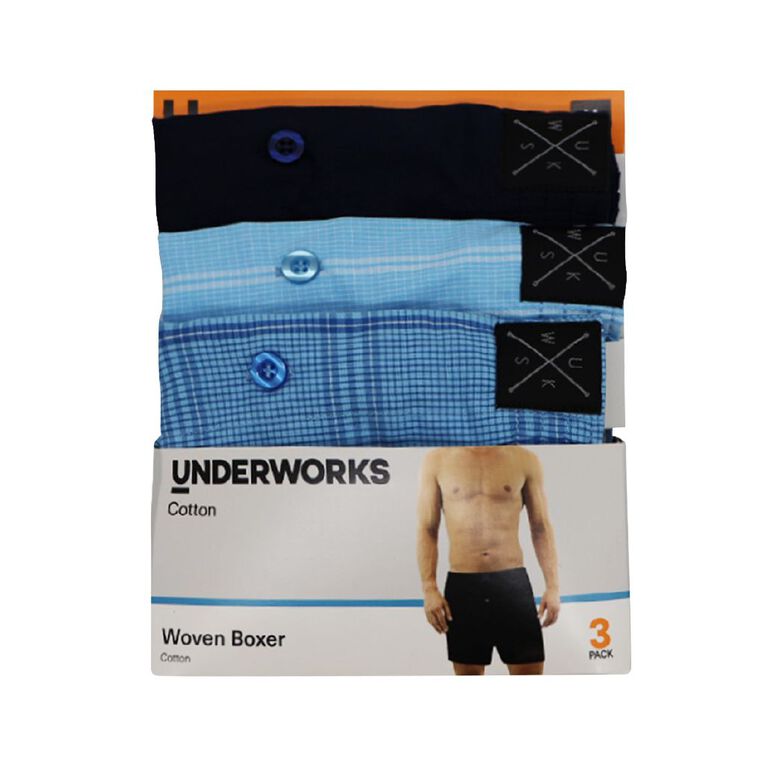 Underworks Men's Woven Boxers 3 Pack Blue Mid | The Warehouse