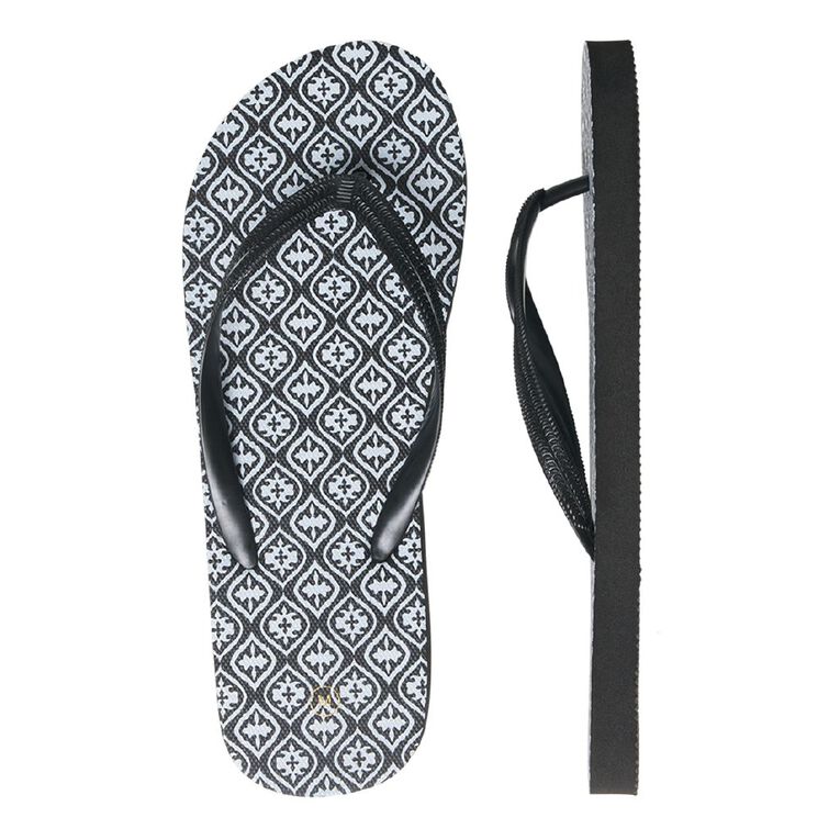 H&H Women's Recycled Printed Jandals Black | The Warehouse