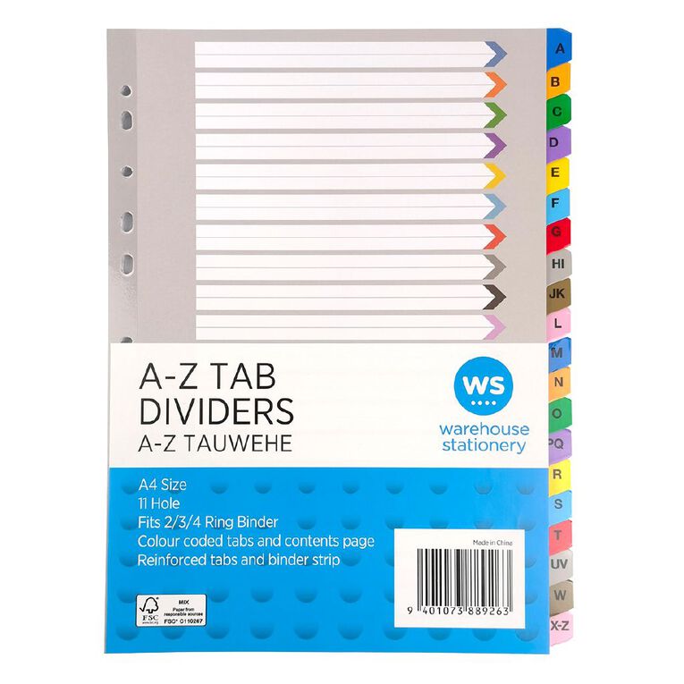 WS A-Z Coloured Dividers | The Warehouse