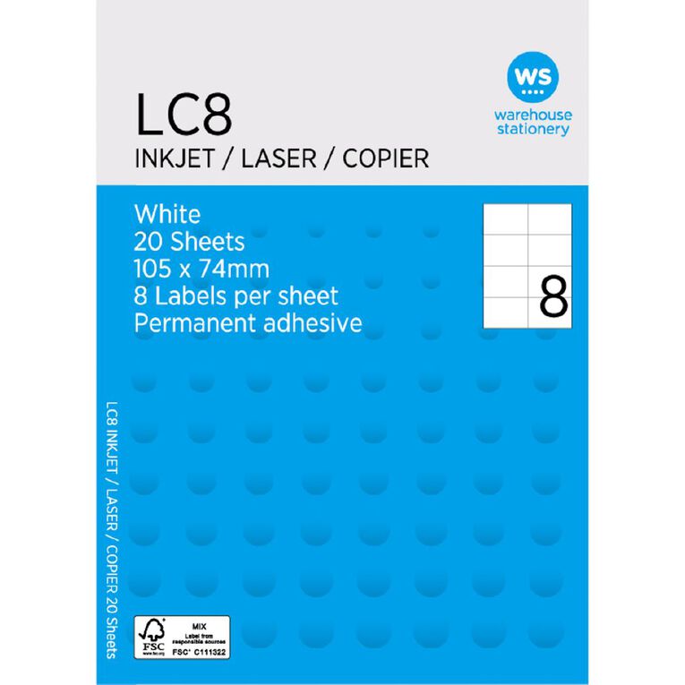 WS Labels 160 Labels 105mm x 74mm A4 White | The Warehouse